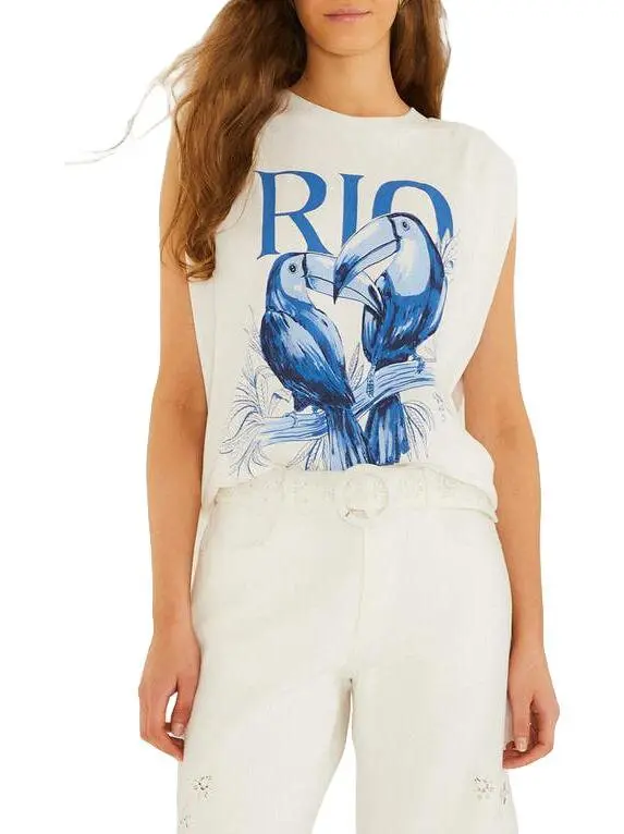 Farm Rio Graphic Cap-sleeve Tank Top - Off-white