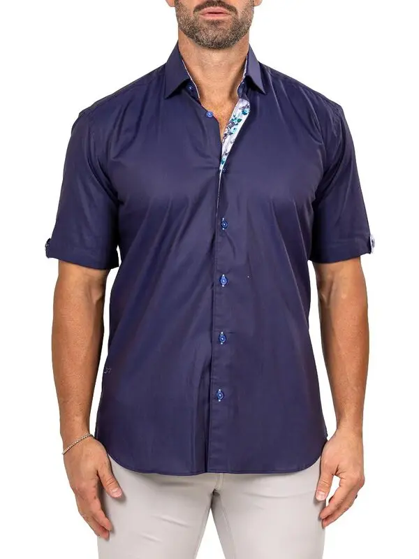 MACEOO Galileo Marty Short Sleeve Cotton Button-up Shirt - Blue