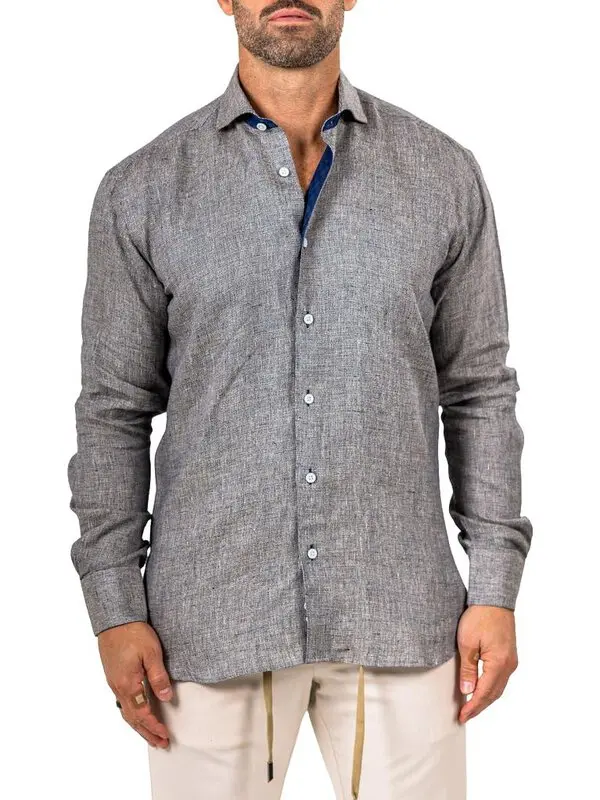 MACEOO Eins Marthy Contemporary Fit Linen Button-up Shirt - Grey