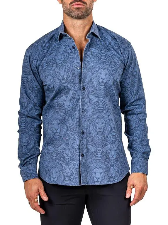 MACEOO Fibonacci Marthy Contemporary Fit Button-up Shirt - Blue