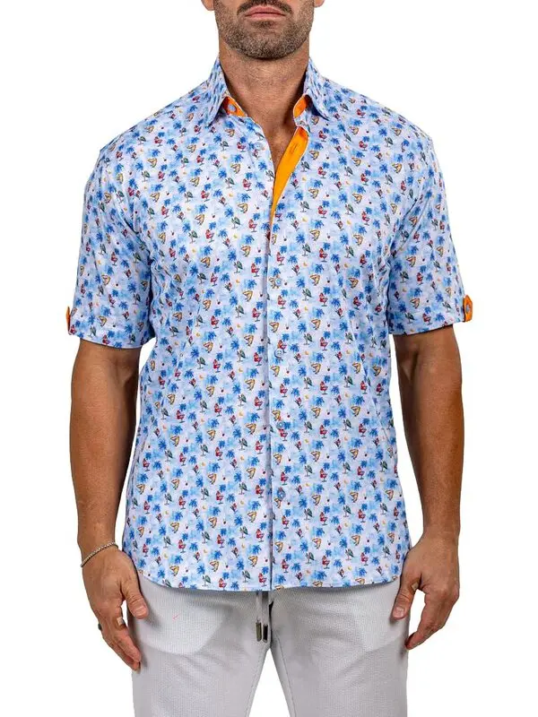 MACEOO Galileo Marthy Short Sleeve Button-up Shirt - Blue