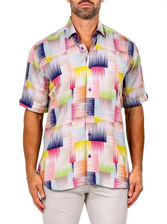 MACEOO Galileo Marthy Short Sleeve Button-up Shirt - White Multi