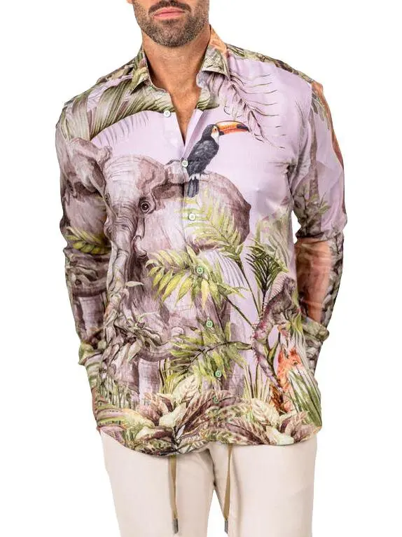 MACEOO Fibonacci Marthyr 0322 Wildlife Print Contemporary Fit Button-up Shirt - White Multi