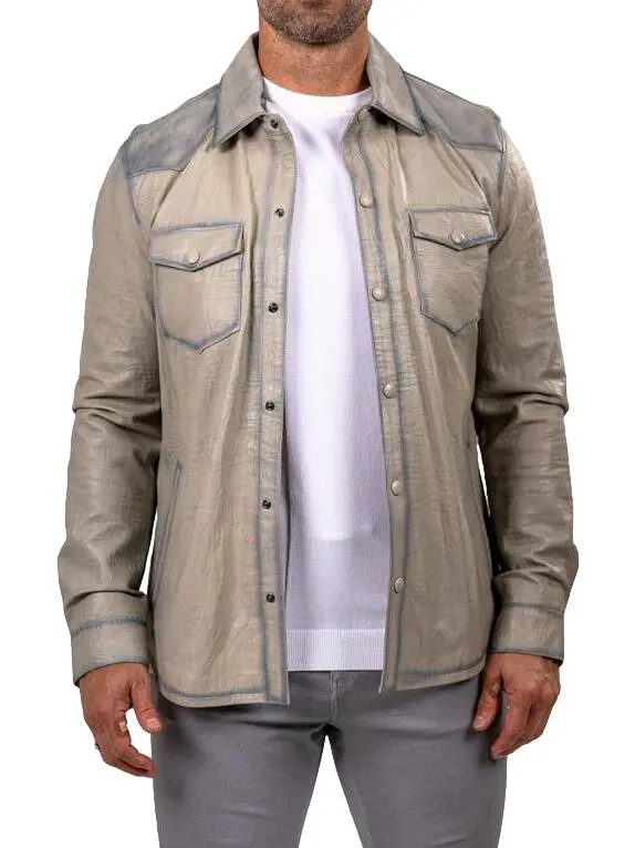 MACEOO Leather Shirt Jacket - White