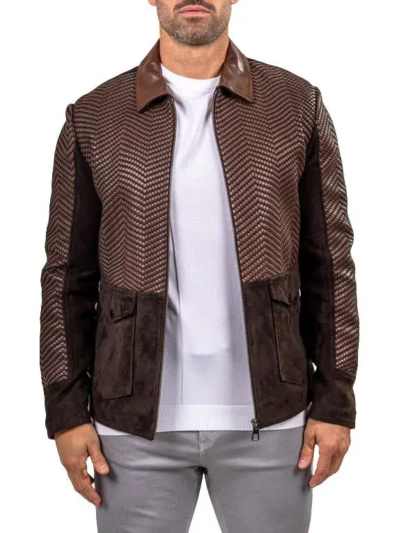 MACEOO Textured Leather Jacket - Brown
