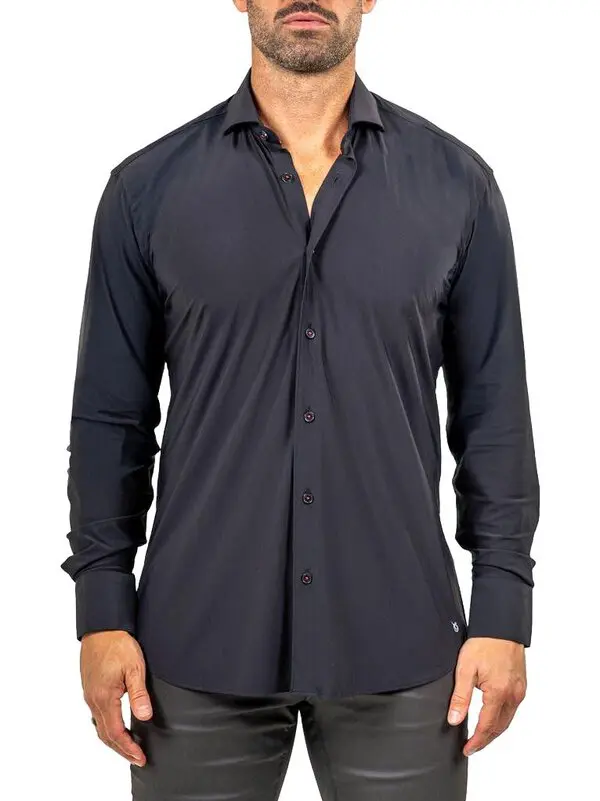 MACEOO Eins Shaped Fit Marthy3013 Knit Button-up Shirt - Black