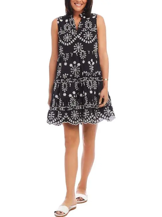 Karen Kane Eyelet Embroidered Sleeveless Tiered Cotton Dress - Bow