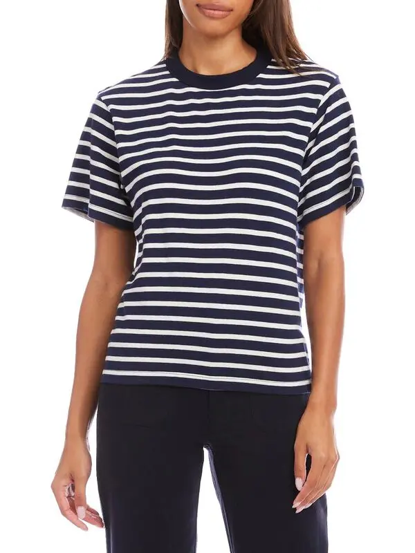 Karen Kane Striped Cotton T-shirt - Navy/white