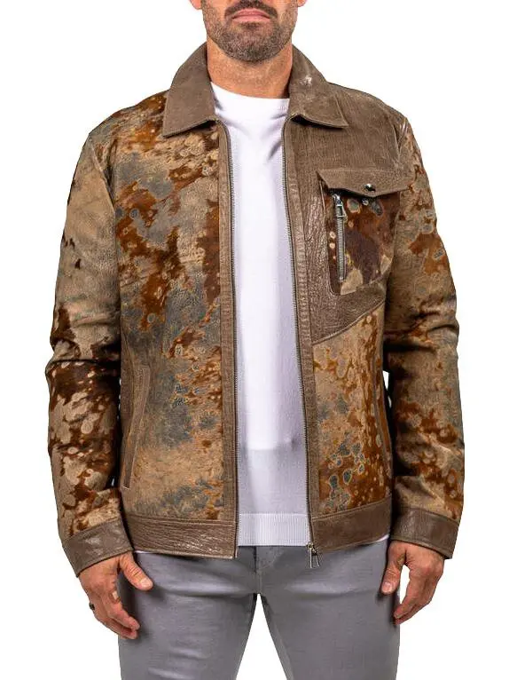 MACEOO Leather And Calf Hair Jacket - Brown