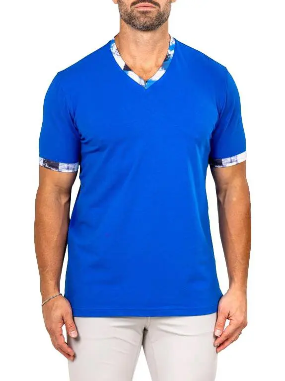 MACEOO Edison Marthyr0009 Cotton V-neck T-shirt - Blue