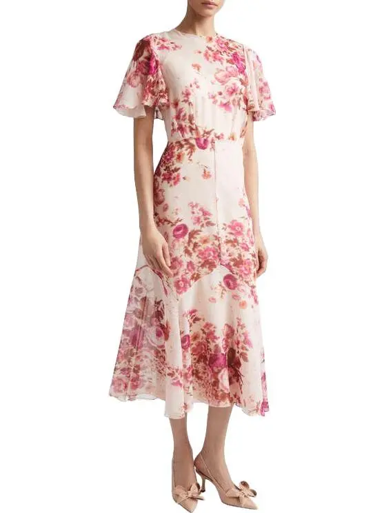 Erdem Floral Print Silk Voile Midi Dress - Rose Bouquet Camisole Pink