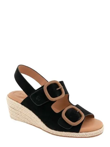 Gentle Souls Greca Espadrille Slingback Platform Wedge Sandal - Black Suede