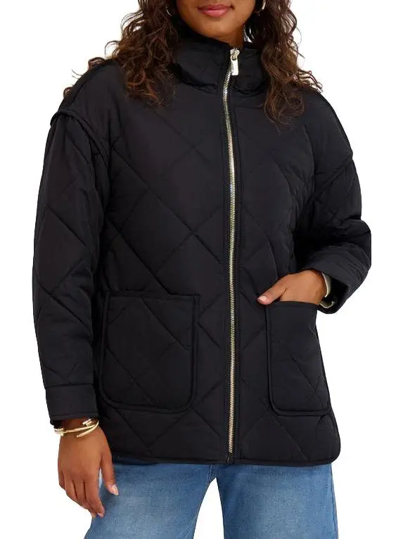 Kensie Water Repellent Quilted Jacket - Black