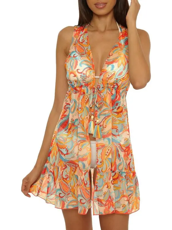 Lucky Brand Printed Chiffon Cover-up Tunic - Orange Multi