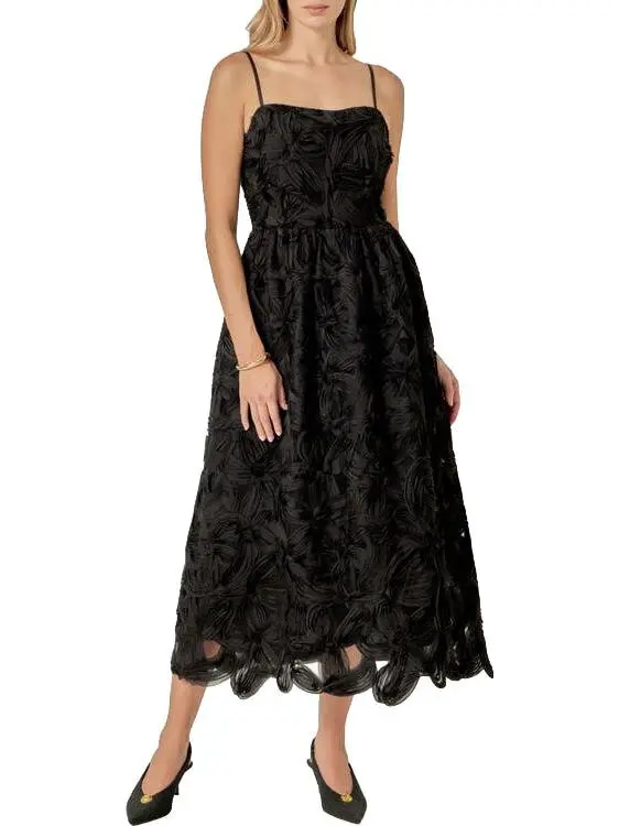English Factory Floral Soutache Midi Dress - Black
