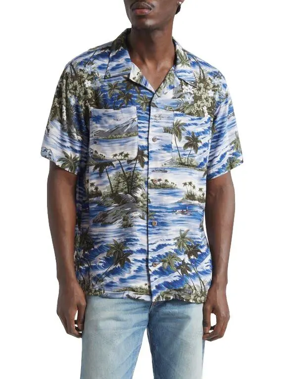Double Rl Tropical Print Camp Shirt - Blue Multi