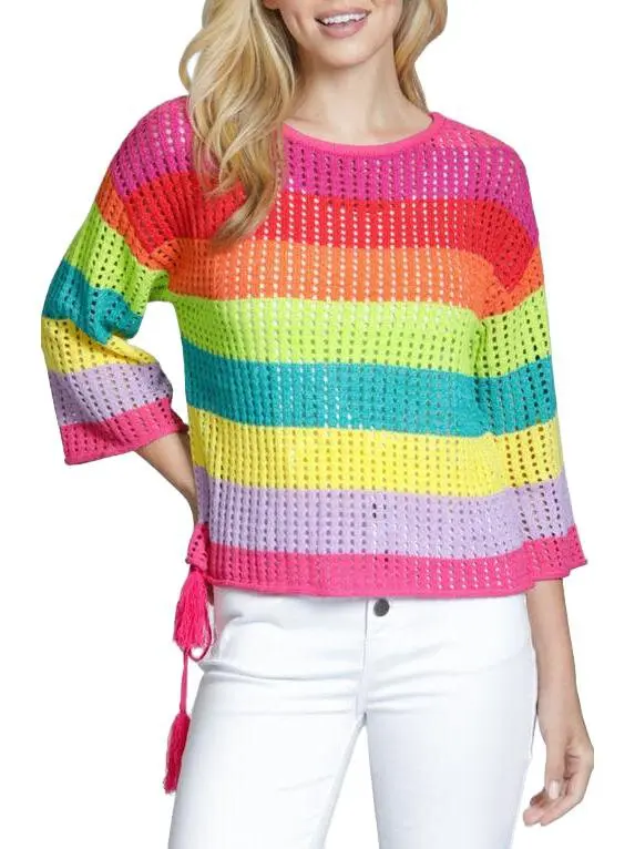 APNY Lattice Stripe Crewneck Top - Yellowpink Multi