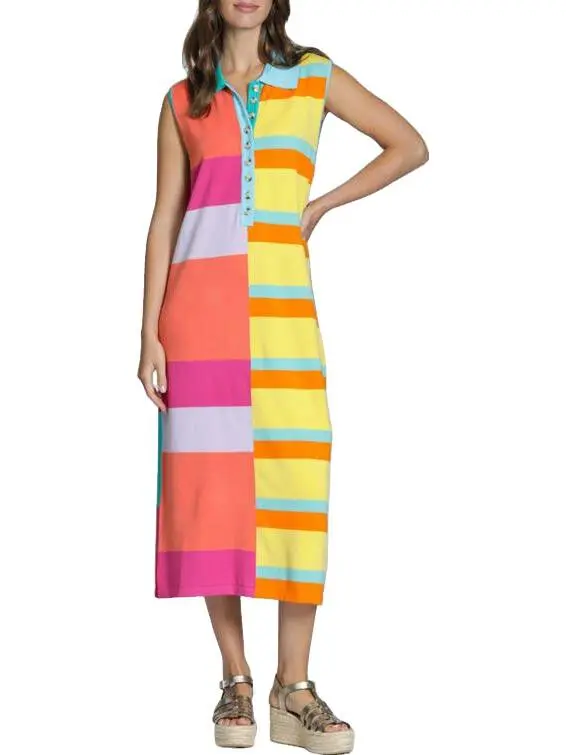 APNY Sleeveless Stripe Polo Dress - Yellowpink Multi