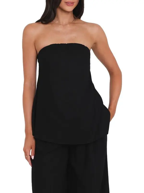 PETAL & PUP Rosemarie Strapless Longline Linen Blend Top - Black