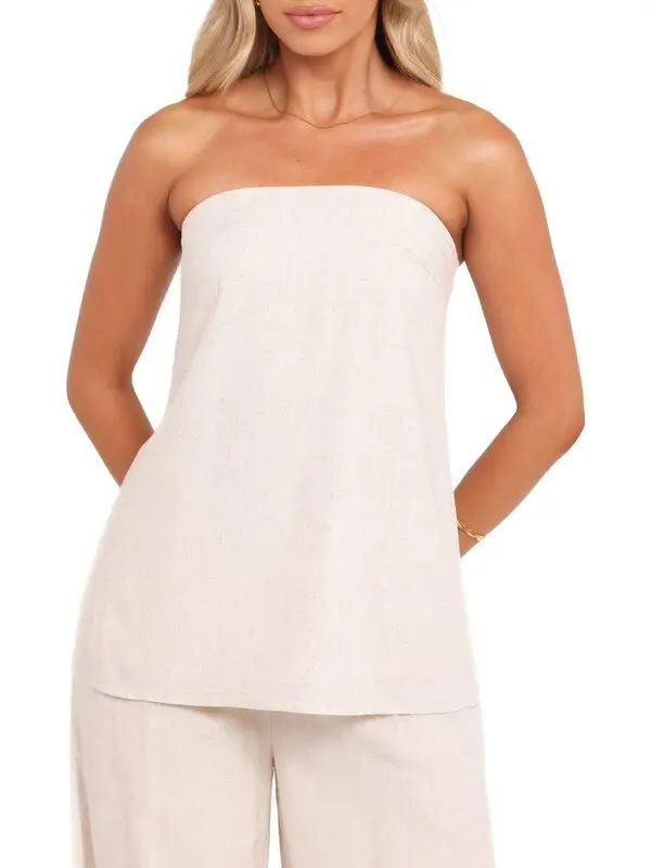 PETAL & PUP Rosemarie Strapless Longline Linen Blend Top - Oatmeal