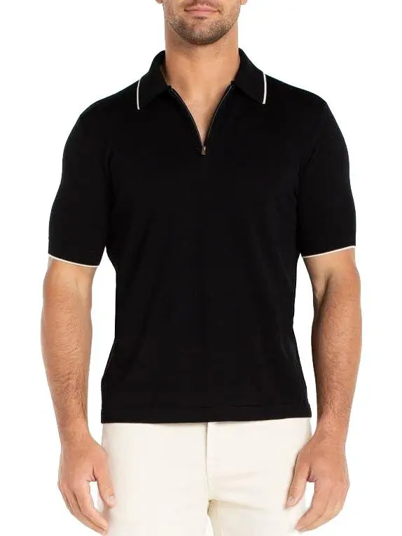 LIVERPOOL Tipped Zip Polo - Black