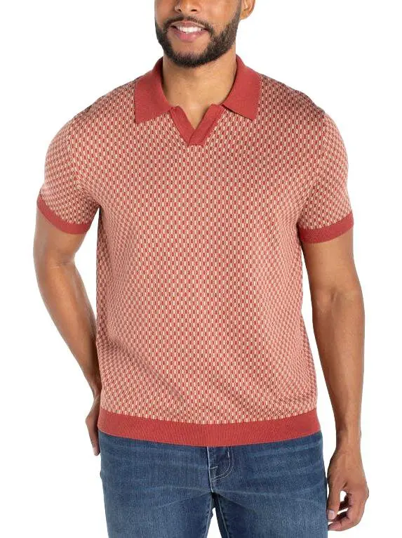 LIVERPOOL Geo Pattern Johnny Collar Polo Sweater - Rust Tan