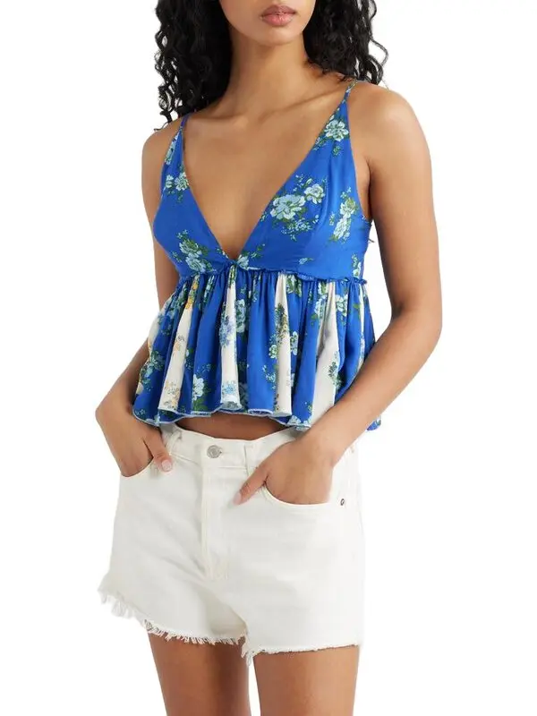 Free People Tillie Floral Babydoll Top - Blue Combo