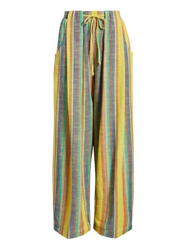 Free People Chambers Stripe Drawstring Pants - Butter Yellow Combo