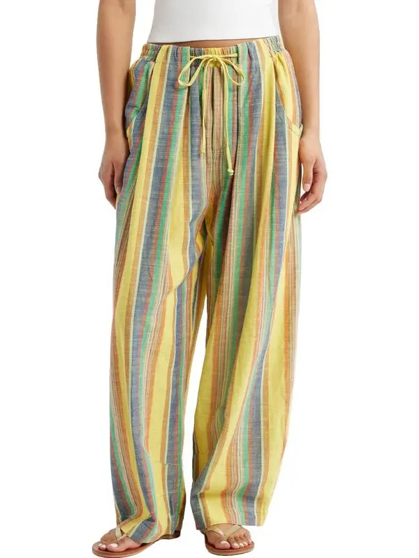 Free People Chambers Stripe Drawstring Pants - Butter Yellow Combo