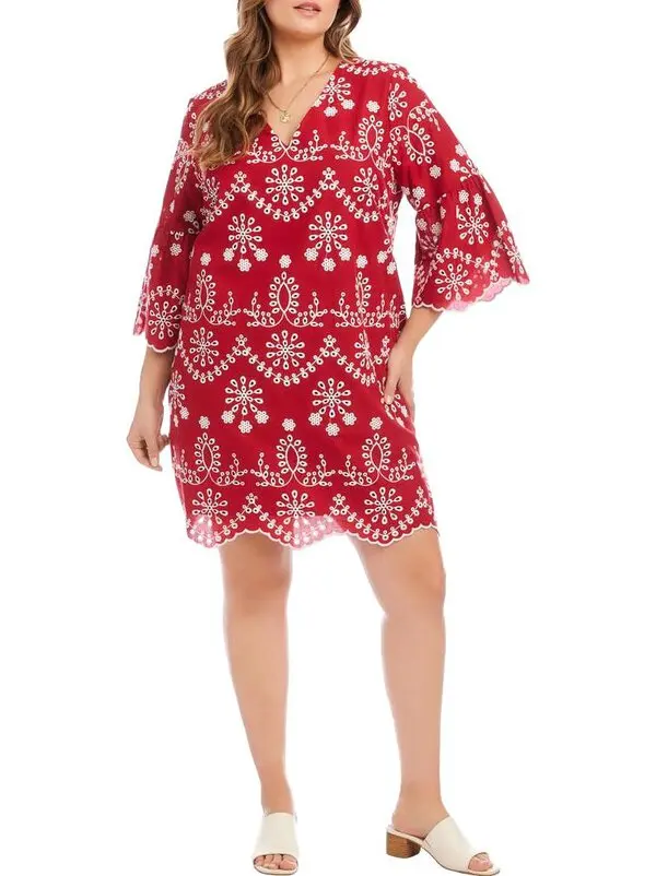 Karen Kane Embroidered Flare-sleeve Mini Dress - Red