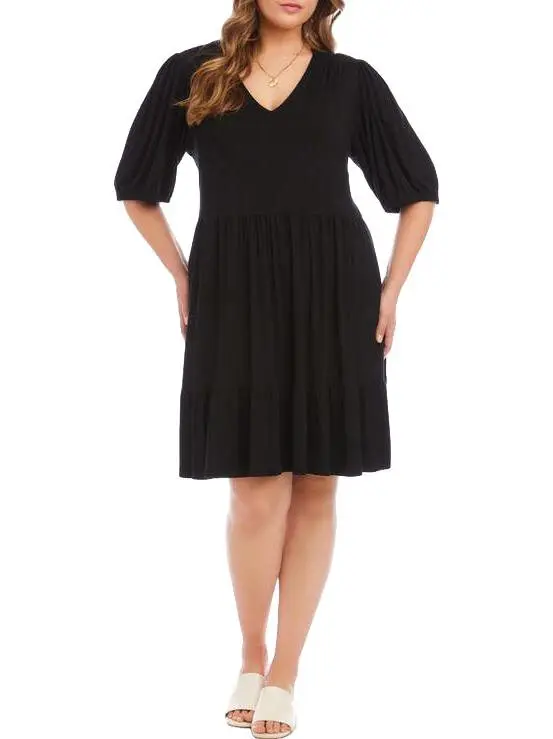 Karen Kane Puff Sleeve Tiered Dress - Black