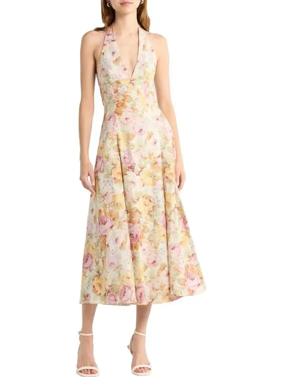 Faithfull The Brand Murano Floral Linen Halter Dress - Giardino
