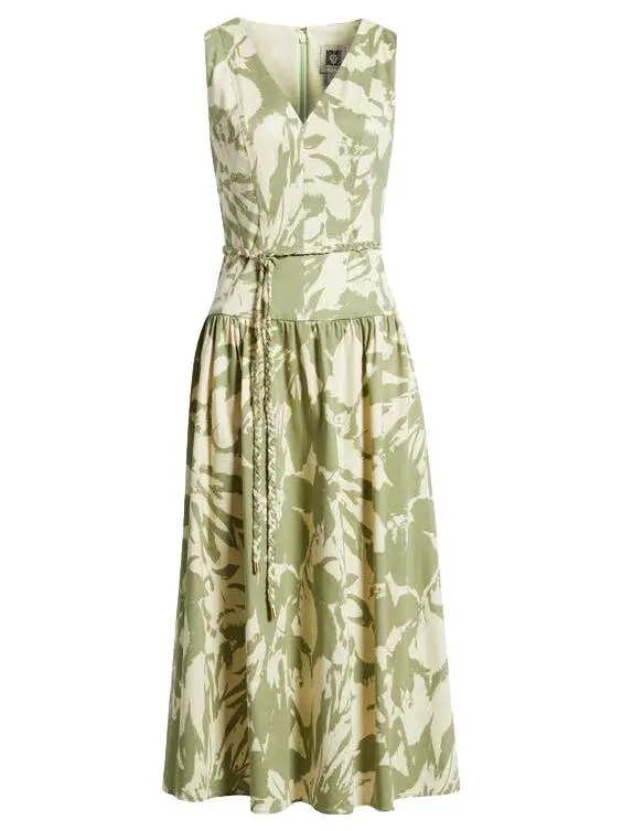 Anne Klein Abstract Print Midi Dress - Cool Sage Multi