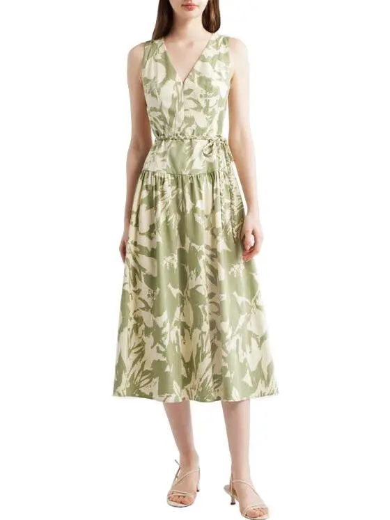 Anne Klein Abstract Print Midi Dress - Cool Sage Multi