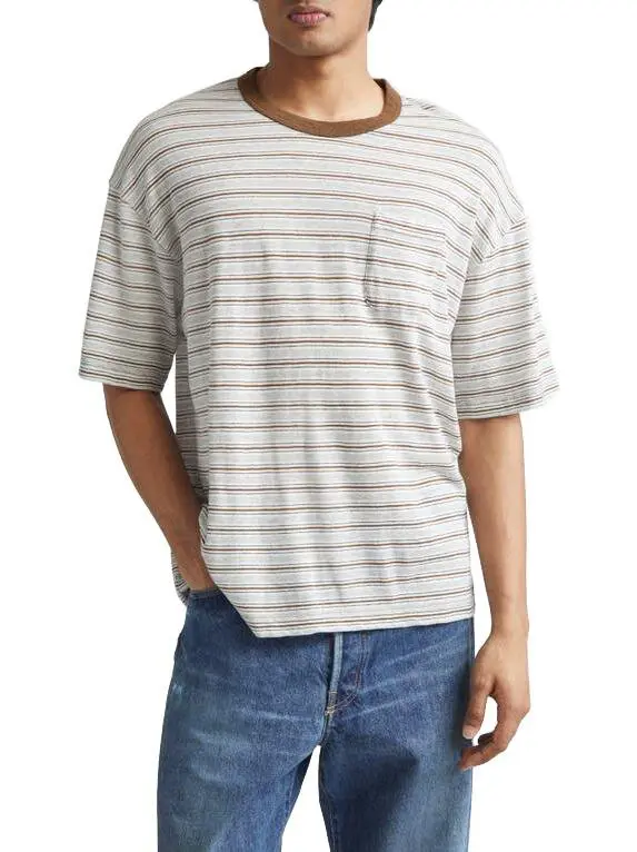 Visvim Mondo Border Stripe Pocket Wool & Cotton T-shirt - Grey