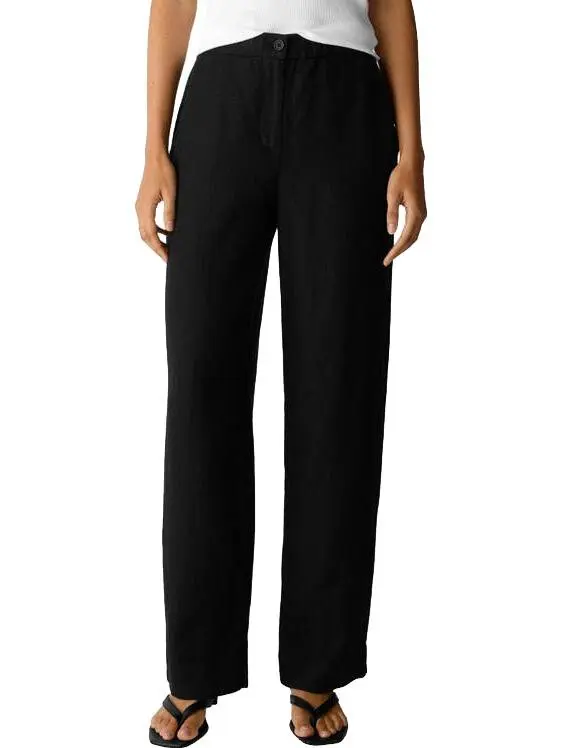 Eileen Fisher Straight-leg Linen Trousers - Black