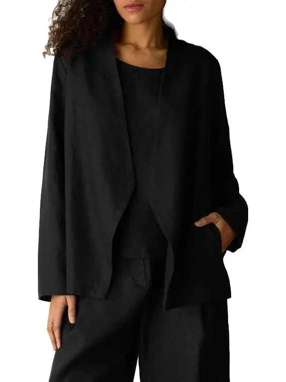 Eileen Fisher Open Front Organic Linen Jacket - Black