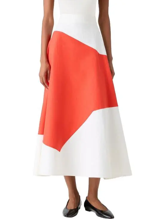 Akris Polygon Patch Poplin Midi Skirt - Ecru Vermillion