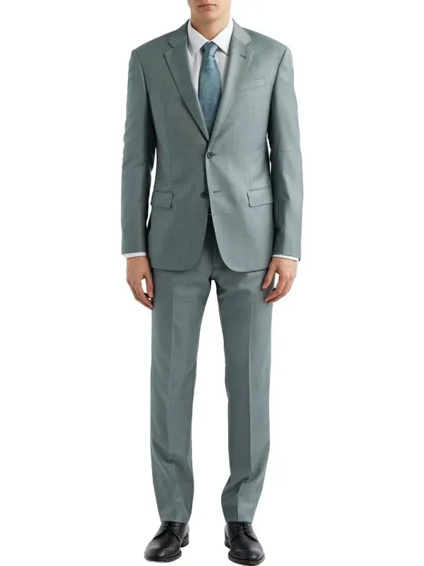 Emporio Armani Shage Green Wool Sharkskin Suit - Sage