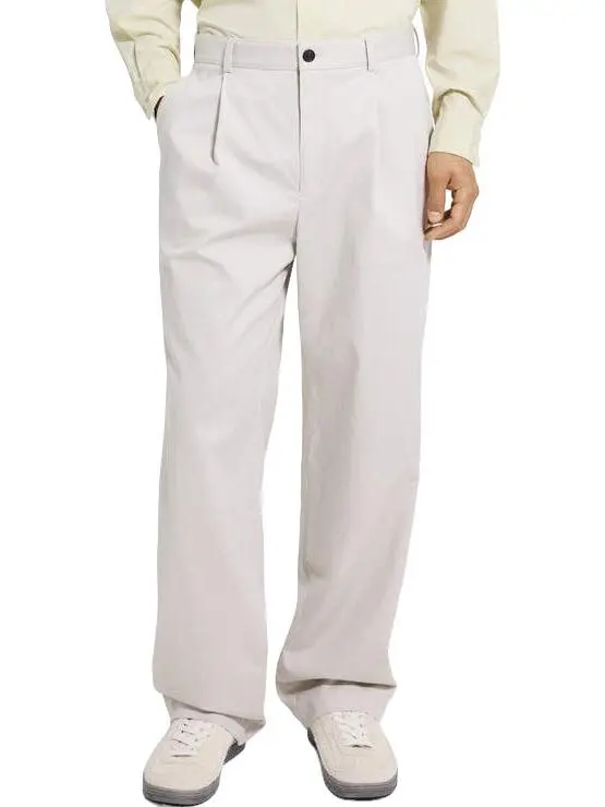 Theory Relaxed Pleat In Moonsoft Cotton Blend Pants - Silver Cloud - Uqa