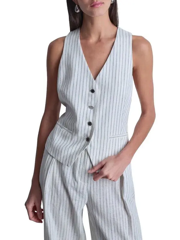 Dkny Striped Linen Blend Vest - Ivory/admiral