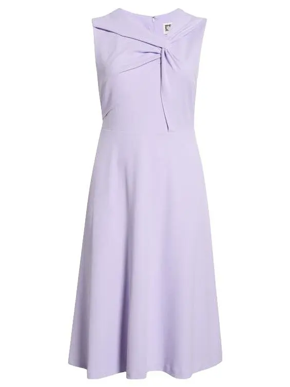 Anne Klein Twist Neck A-line Midi Dress - Pastel Lilac