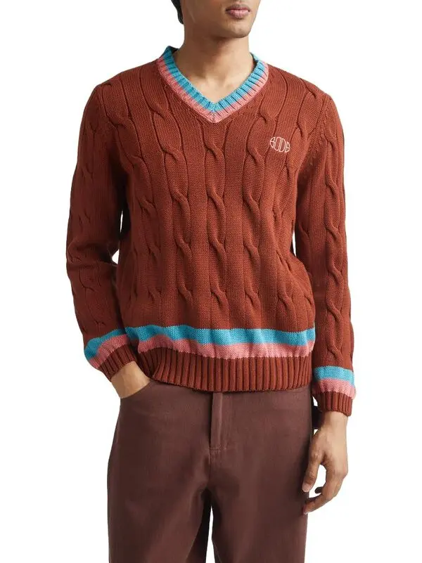BODE Cable Knit Cotton Tennis Sweater - Brown