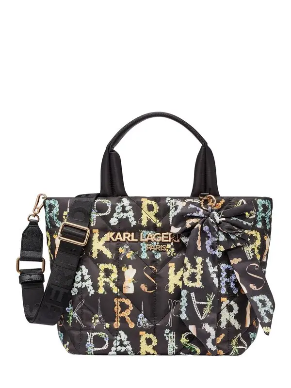 Karl Lagerfeld Paris Voyage Nylon Tote With Bow - Black Multi