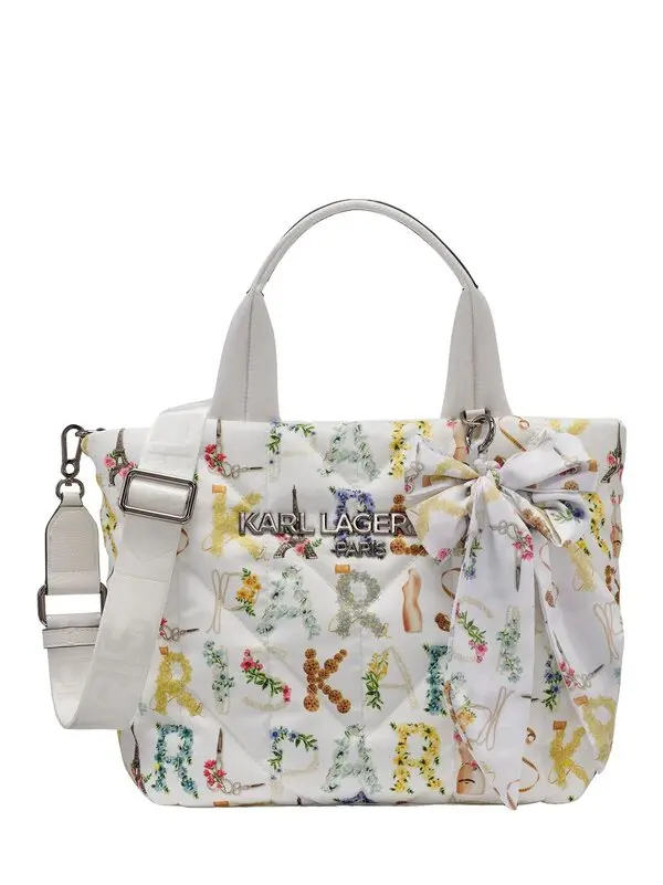 Karl Lagerfeld Paris Voyage Nylon Tote With Bow - White Multi