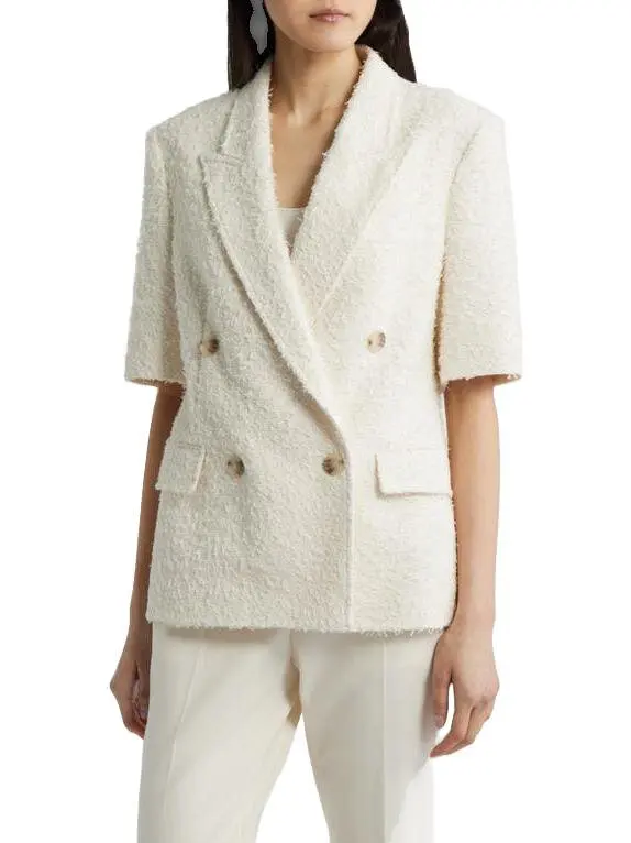 BOSS Jaleto Double-breasted Short Sleeve Tweed Blazer - Soft Cream Eyelash Tweed