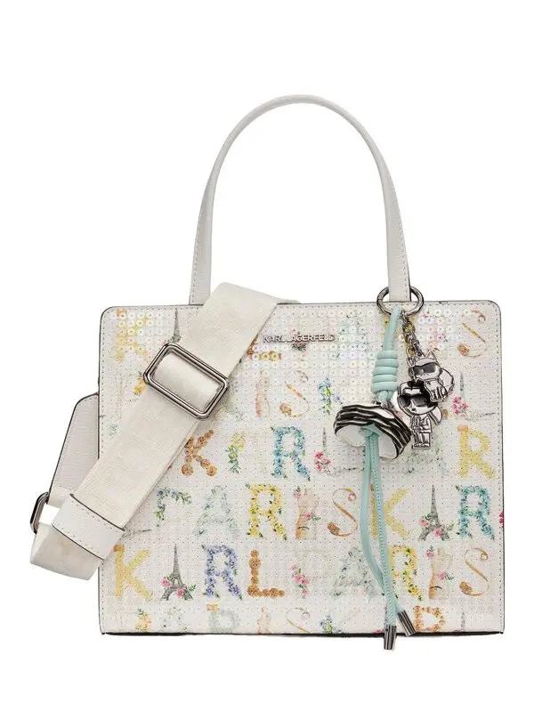 Karl Lagerfeld Paris Sequined Satchel With Charm - White Multi