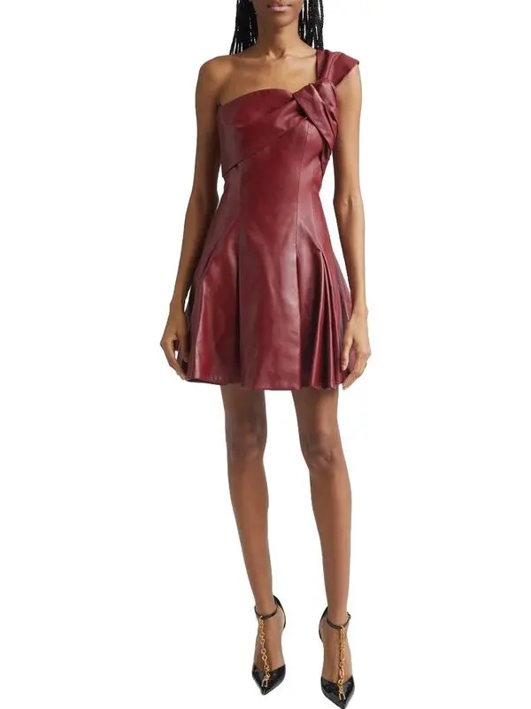 Balmain One-shoulder Leather Mini Dress - 3aw Red
