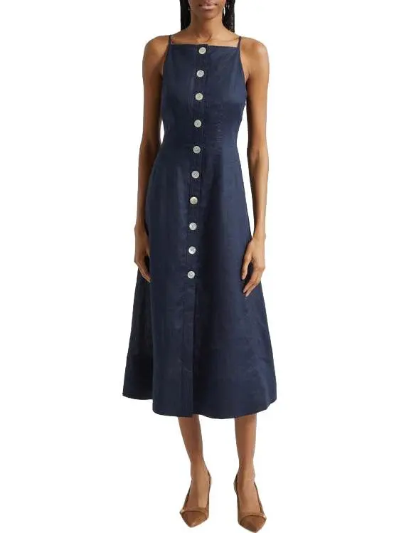Veronica Beard Georges Linen Button-up Midi Sundress - Navy