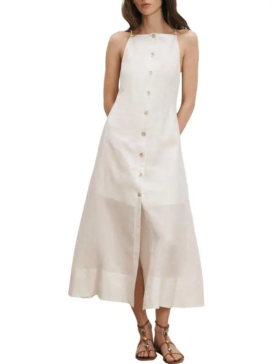 Veronica Beard Georges Linen Button-up Midi Sundress - White